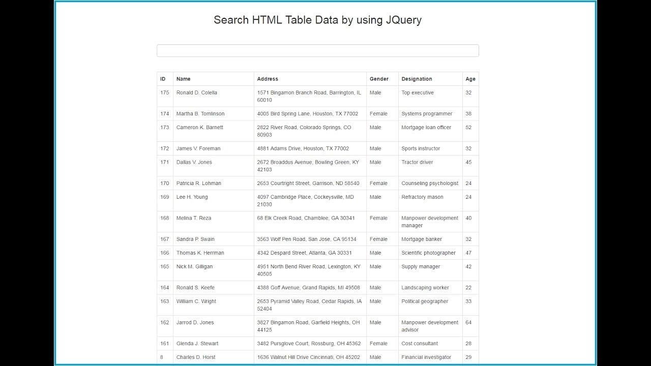 Search HTML Table Data by using JQuery