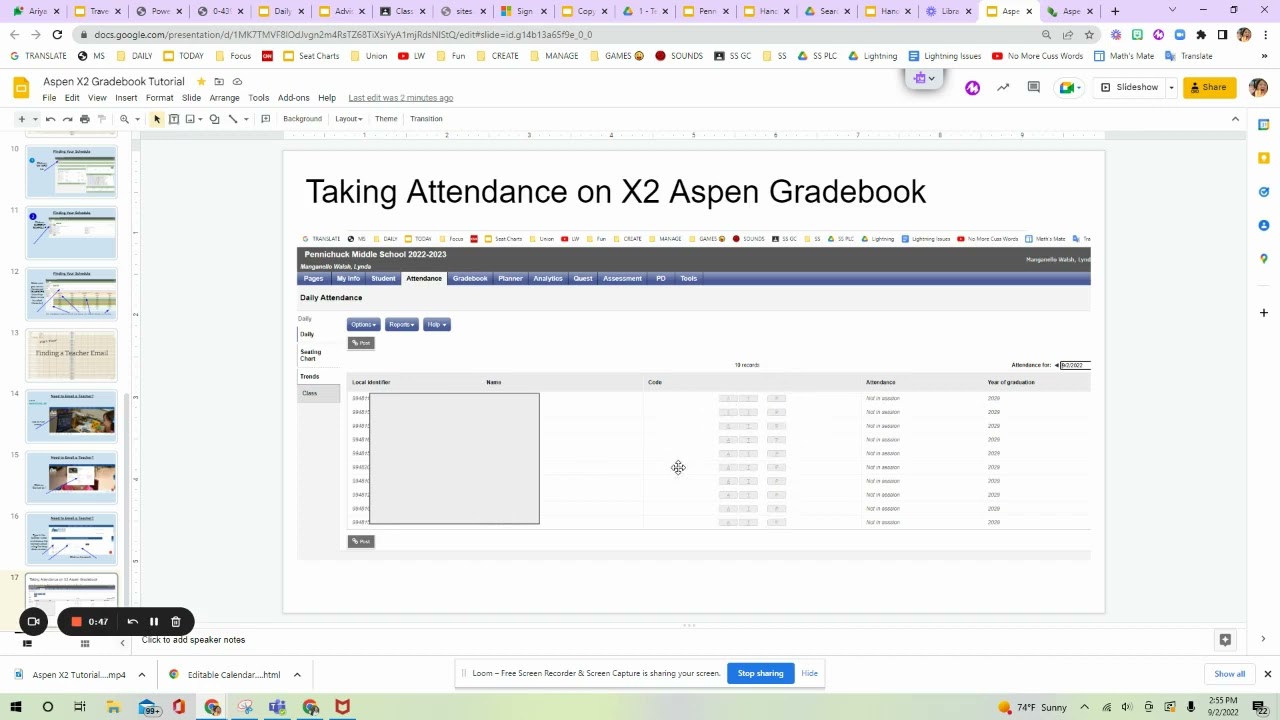 Taking Attendance on X2 Aspen Gradebook