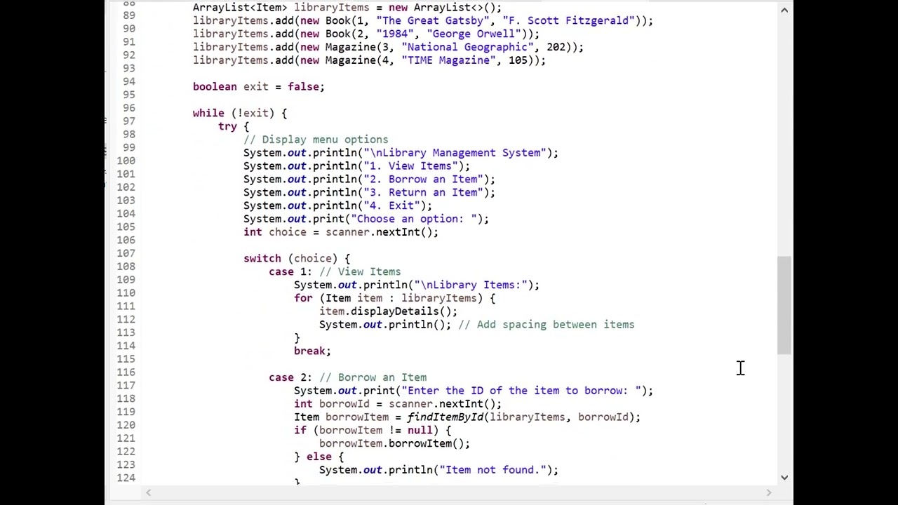 Java Program for Library Management System with errors Handling