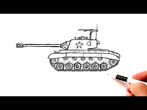 How to draw a tank M26 Pershing | WW2 Tank drawing