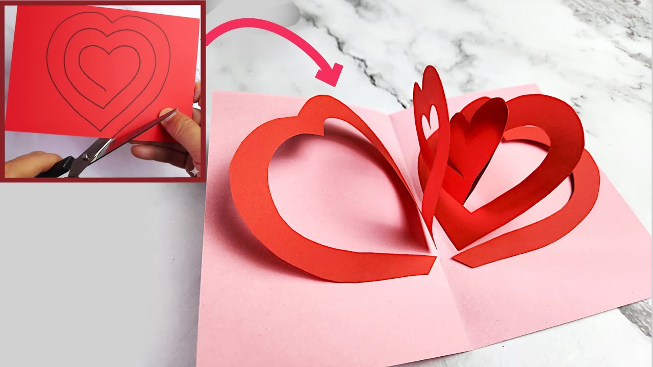 DIY Valentine Pop Up Card in minutes - Easy 3D Heart Card Tutorial