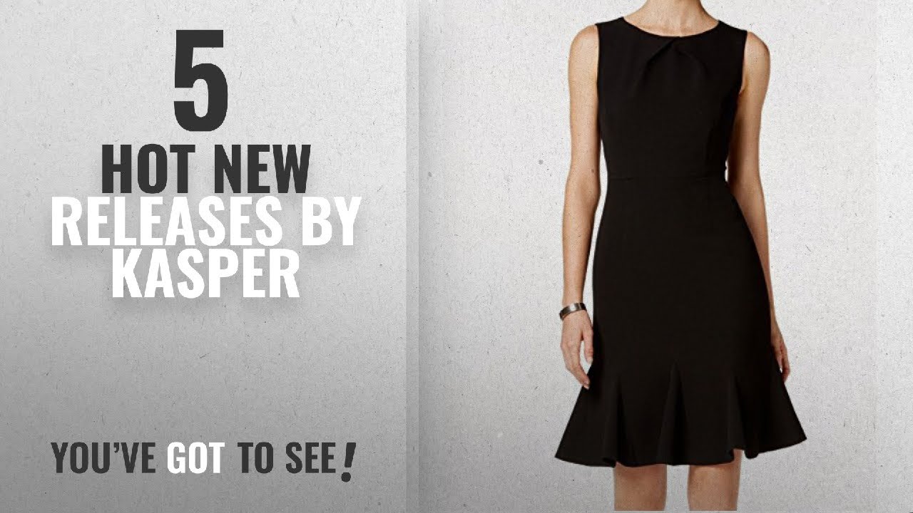 Hot New Kasper Women Clothing [2018]: Kasper Women's Ruffled-Hem Pleated-Neck Sheath Dress Black 12
