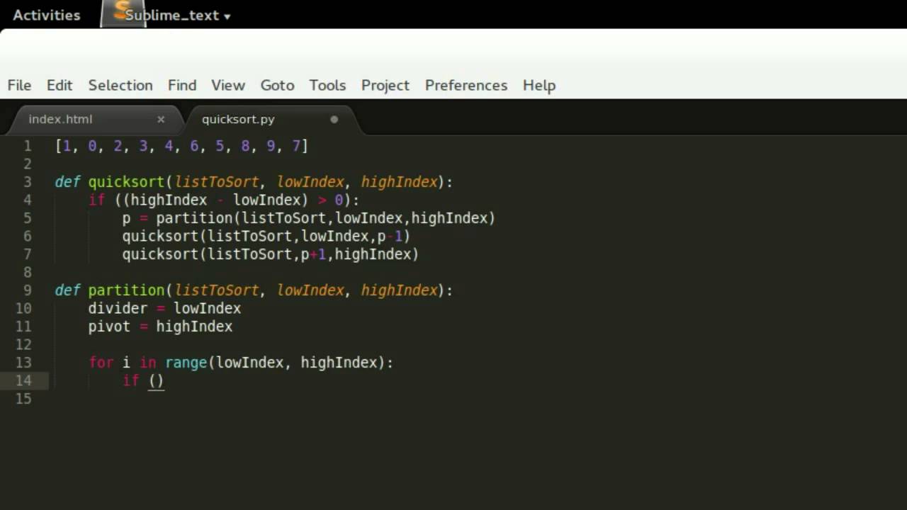 The quicksort algorithm coded live in Python