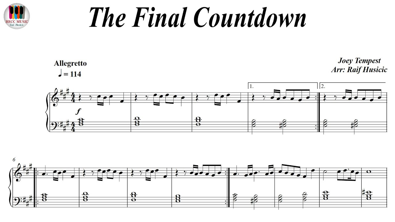 The Final Countdown - Europe, Piano Sheet Music, Piano Tutorial