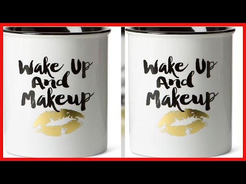 Tri-coastal Design Ceramic Makeup Brush Holder Storage "Wake Up and Makeup" Cosmetic Organizer