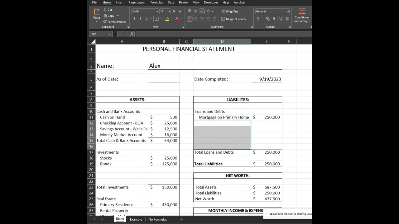 Simplified Personal Balance Sheet Example | Calculate Your Net Worth in Excel   #networthtracker