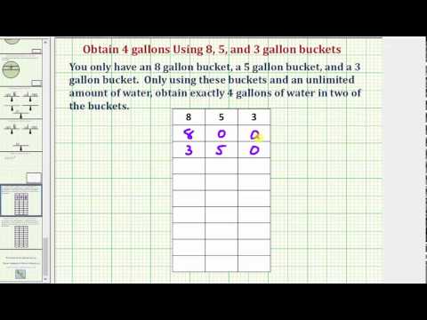 Obtain 2 Buckets with 4 Gallons Using 8, 5, and 3 Gallon Buckets | Math ...