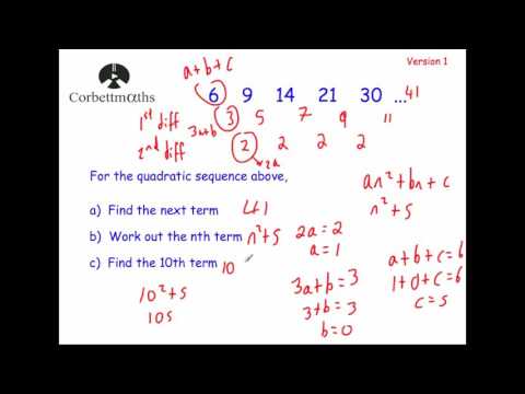 Quadratic nth term – Version 1 | Corbettmaths