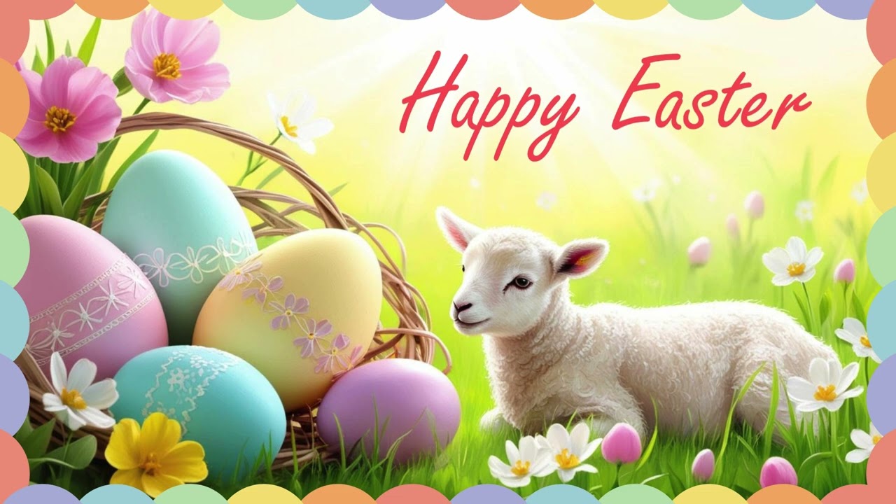 Happy Easter with Little Lamb and Easter Eggs _ TV Art - Screensaver - Wallpaper - Frame Art