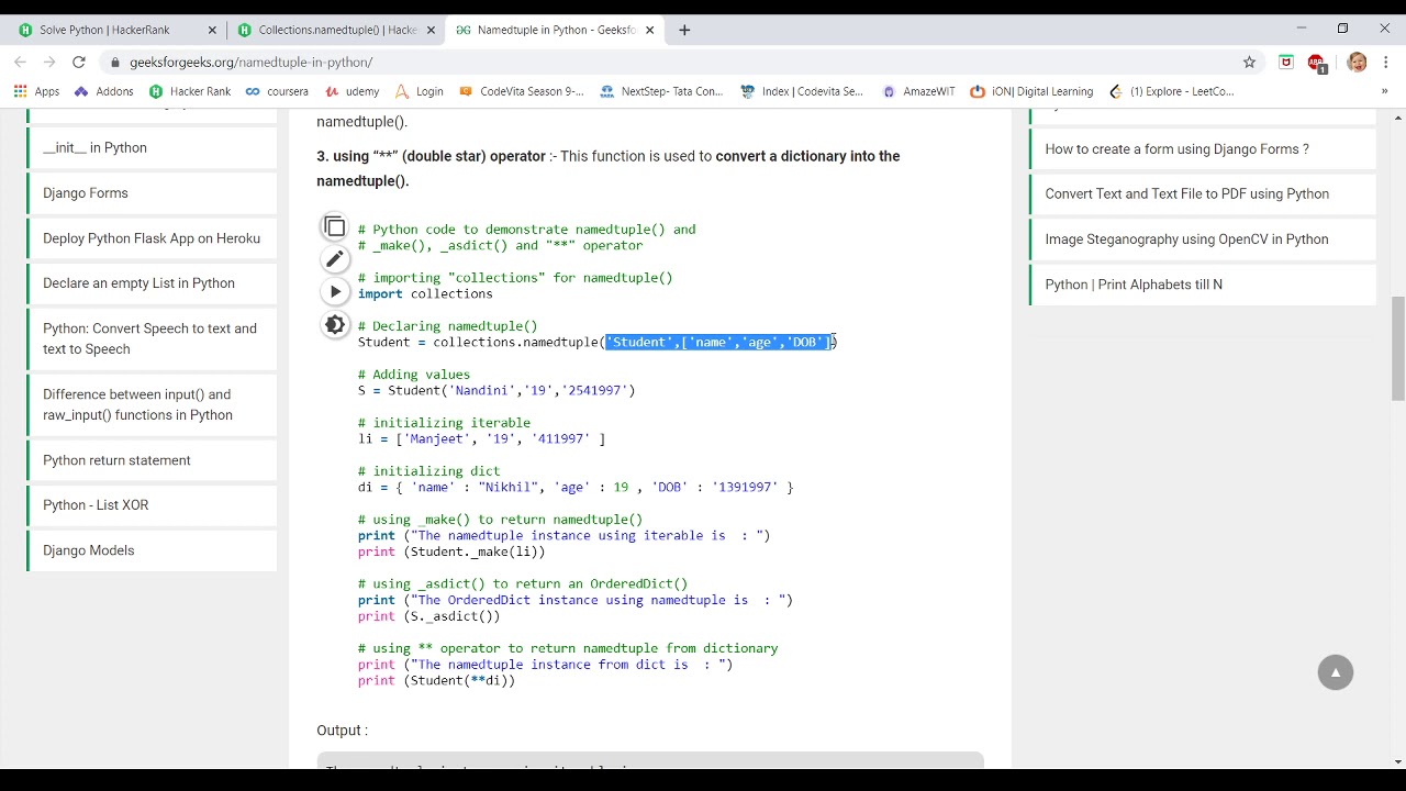 Collections namedtuple HackerRank | Coding in Lockdown