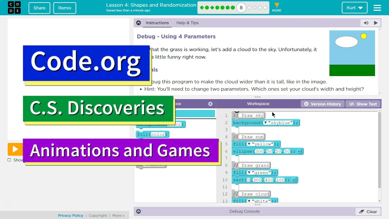 Code.org Lesson 4.8 Shapes and Parameters | Tutorial with Answers | Unit 3 CS Discoveries