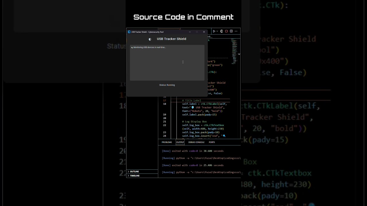 USB Tracker Shield 🛡️ | Real-Time USB Monitor in Python! 🔥 #cybersecurity #usb #tech