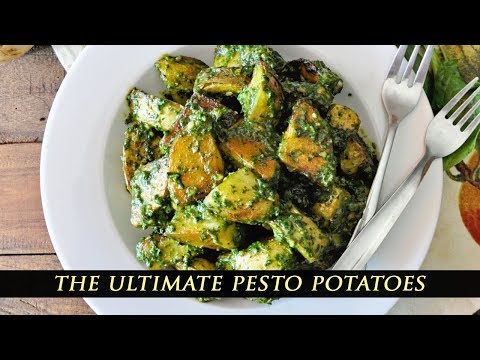 Roasted Spanish Potatoes with Spinach Pesto