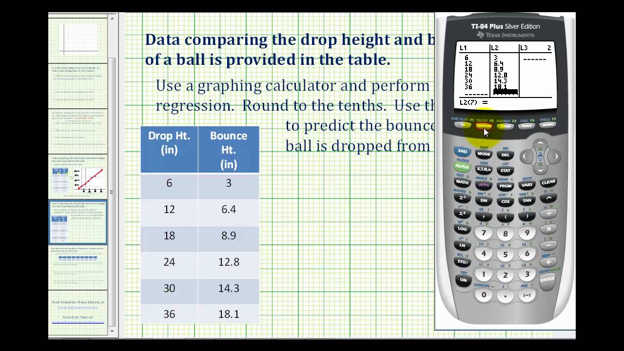 Ex 1:  Create a Scatter Plot and then Perform Linear Regression on the Calculator