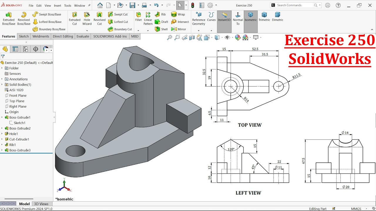 SolidWorks Tutorial For Beginners-Exercise 250