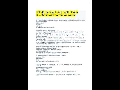 PSI life, accident, and health Exam Questions with correct Answers
