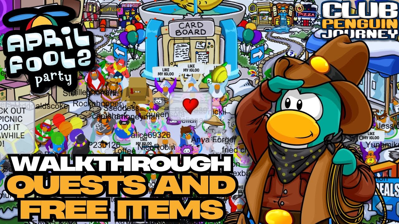 WALKTHROUGH APRIL FOOLS PARTY 2025   - COMPLETE GUIDE FOR QUESTS AND ITEMS ✨ |  Club Penguin Journey
