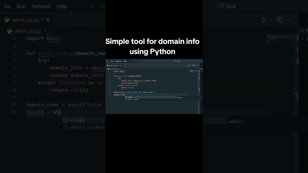 Check domain info with python in seconds! #python #pythonprogramming #coding #cybersecurity