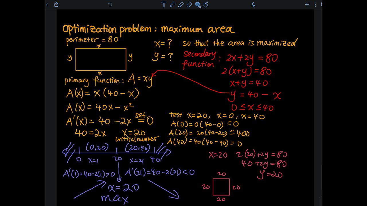 Optimization Problem: Maximum Area Using Perimeter of A Rectangle | Differential Calculus