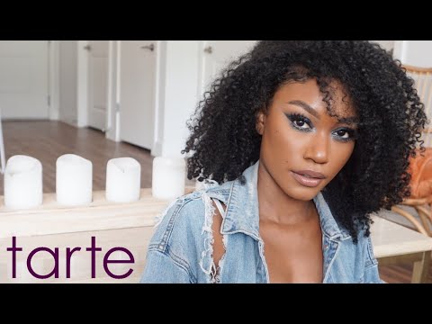 Tarte Full Face Makeup Tutorial| Blue Eyeshadow for Black Women, tarte makeup tutorial brown skin