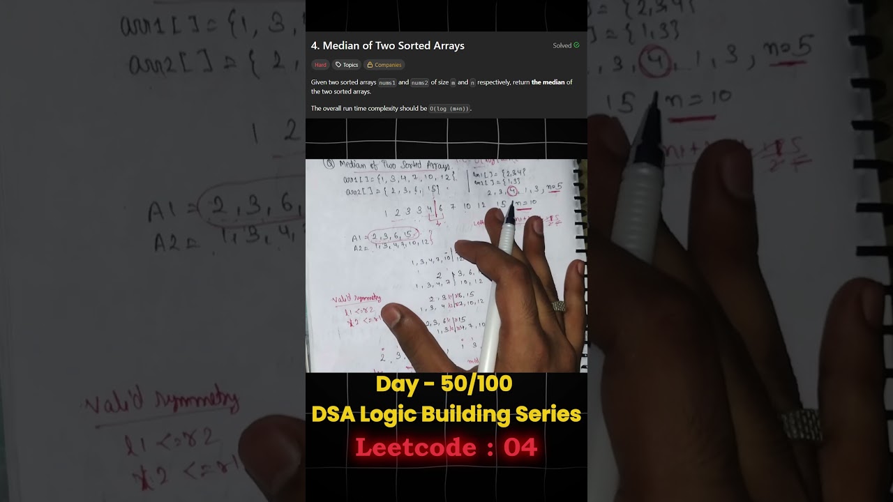 LeetCode 4: Median of Two Sorted Arrays | Day 50 DSA Logic Building Series ⚖️