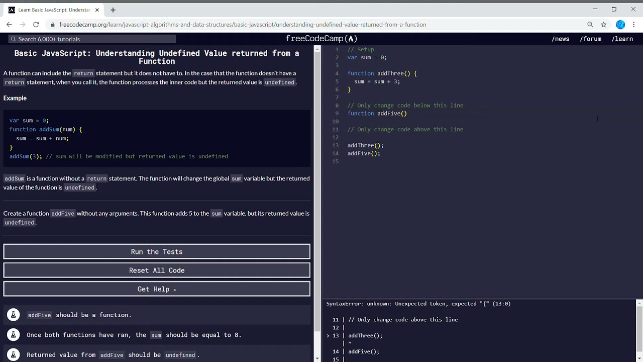 Basic Javascript (53/111) | Understanding Undefined Value returned from a Function | freeCodeCamp