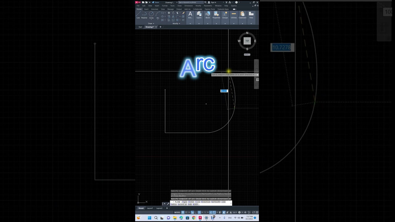 How to draw a Polyline with Straight and Curved Segments in AutoCAD  #autocaddrawing #autocad