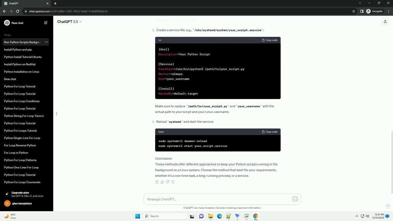 how to keep python script running in background linux