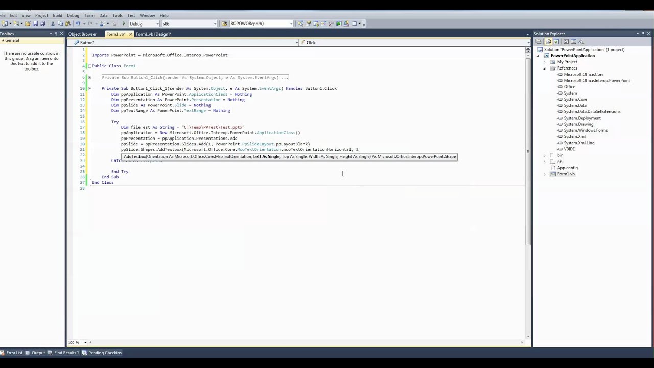 VB.NET - PowerPoint - How to create simple PowerPoint file using VB.NET