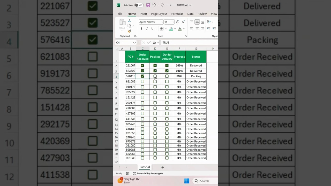Powerful tracker in Excel using checkbox ✅ #excel #checkbox #exceltips