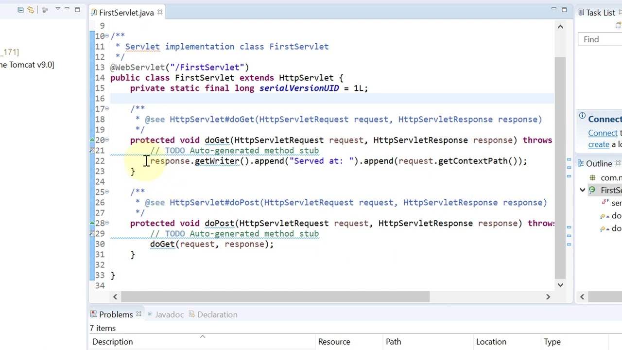 Apache Tomcat - JSP - Servlet -  Eclipse Introduction First Servlet - Video 11