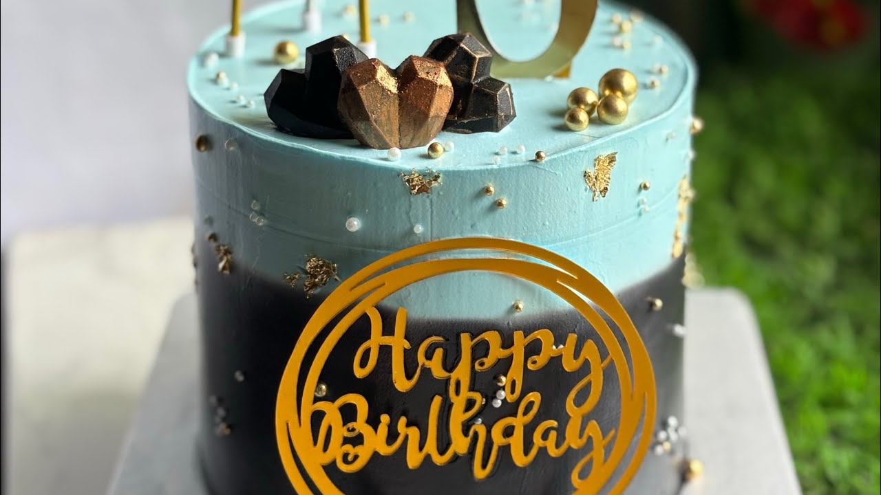 How to Make a Black & Light Blue Birthday Cake | Modern Elegant Cake Tutorial