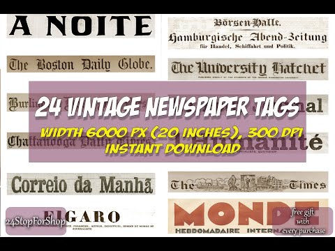 24 old newspaper names | vintage newspaper lables | old signs |Paper Ephemera | vintage news paper