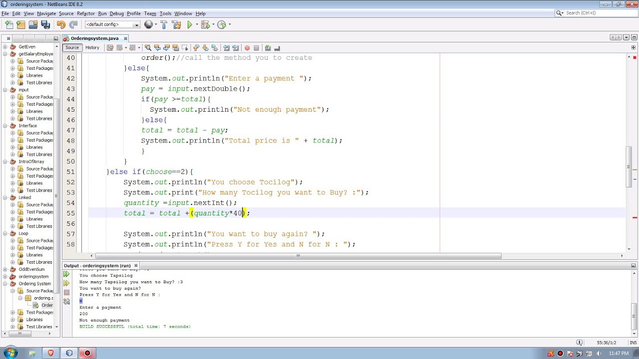 Java Console Ordering System