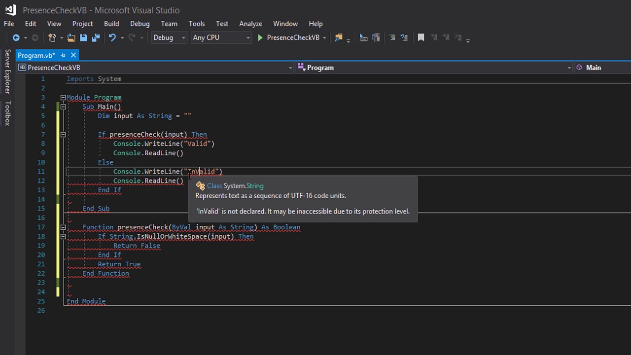 Visual Basic Validation: Presence Check