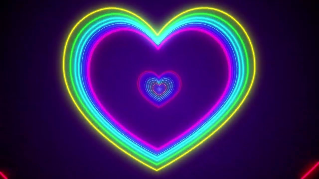 Neon Lights Love Heart Tunnel with Romantic Abstract Glow HD Moving Wallpaper Background