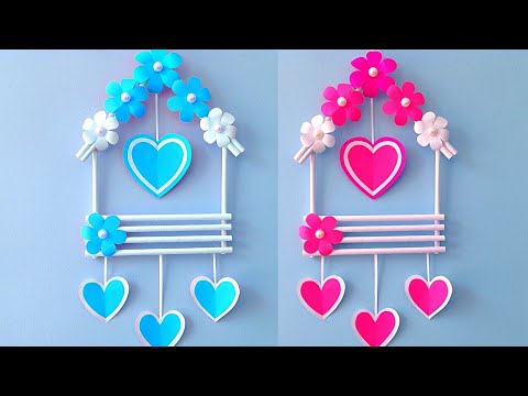 Heart & Flower Wall Hanging / How to make simple Paper craft Ideas / valentine's day room decor diy