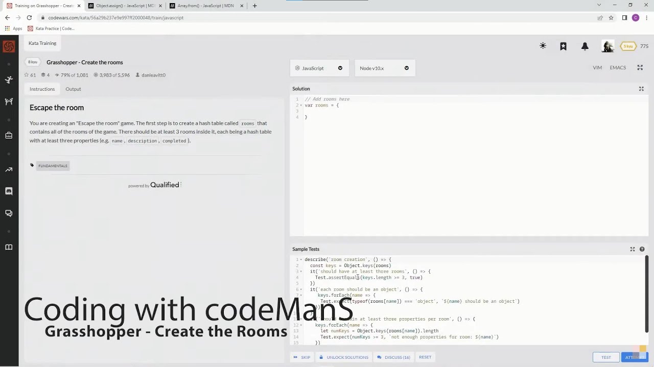 Codewars 8 kyu Grasshopper - Create the Rooms JavaScript