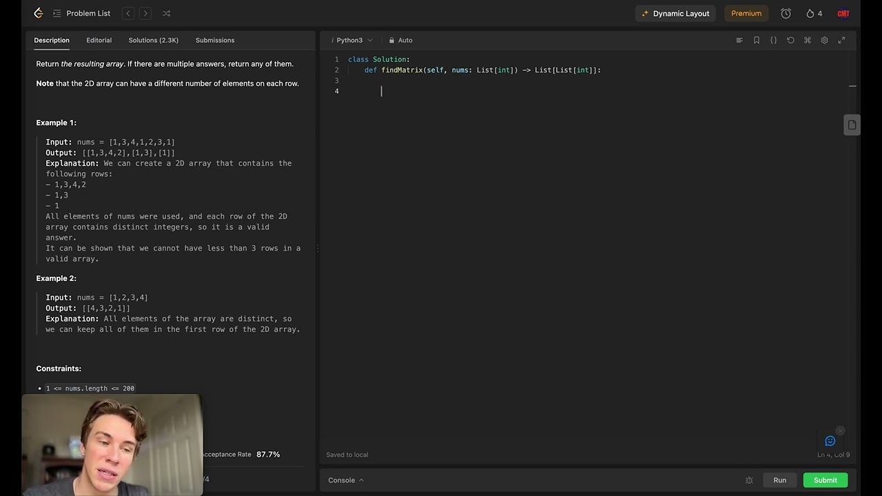 Convert an Array Into a 2D Array With Conditions | 2610 Leetcode | Python3