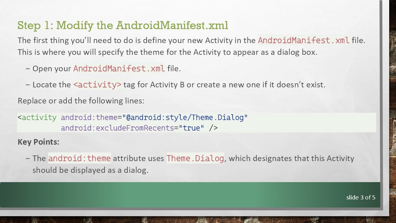How to Display an Activity as a Dialog Box in Android