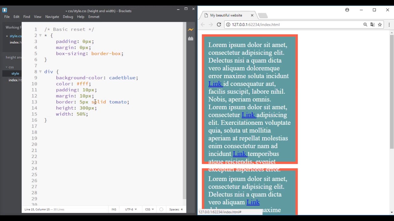 Change the height and the width of HTML elements with CSS