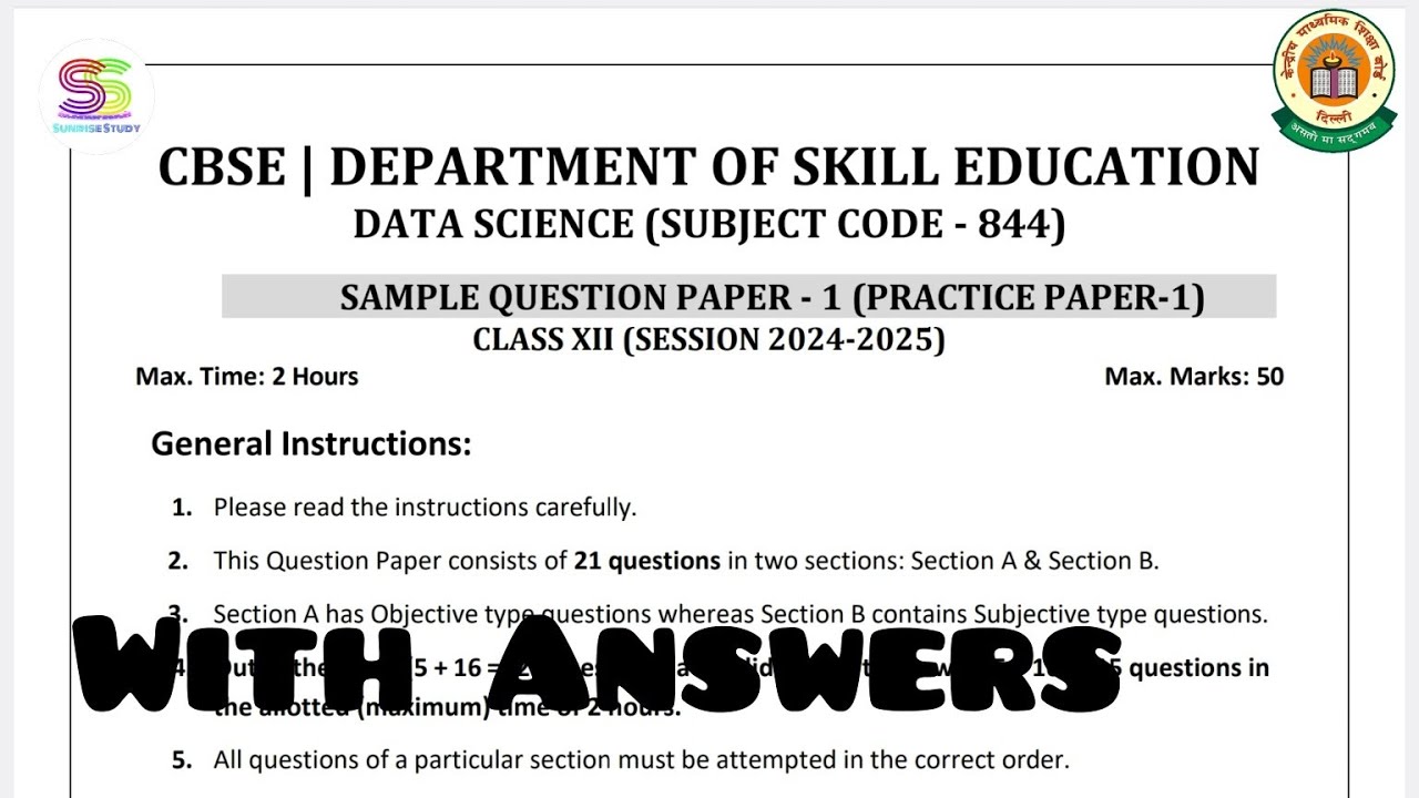 Sample Paper with Answers class 12 Data Science 2024-25 sample question paper #cbse #boardexam