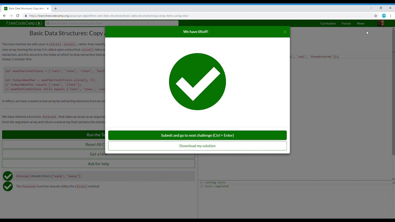 Basic Data Structures  Copy Array Items Using slice   Learn freeCodeCamp7/20