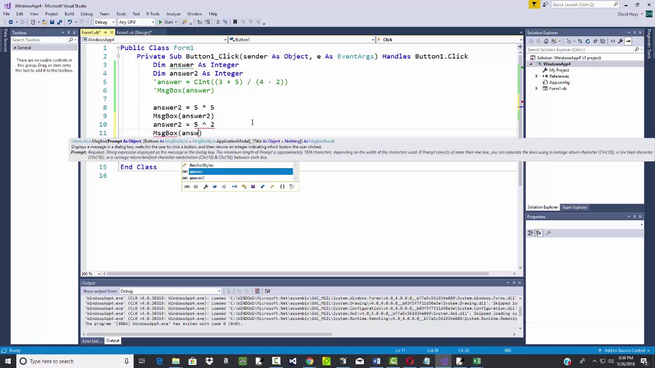 Visual Basic Programming - Order of Operations and Math Operators