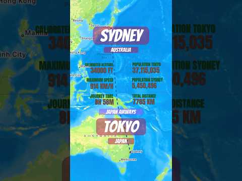 Sydney to Tokyo flight path -Japan Airlines #map #interestingfacts #geography