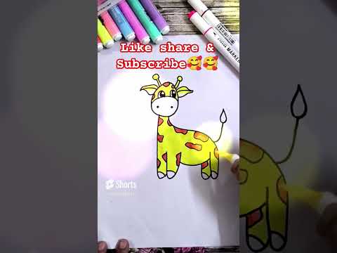Cute Cartoon Giraffe Drawing, #artforkids #coloringpages #funforkids #childrensart #drawingforkids