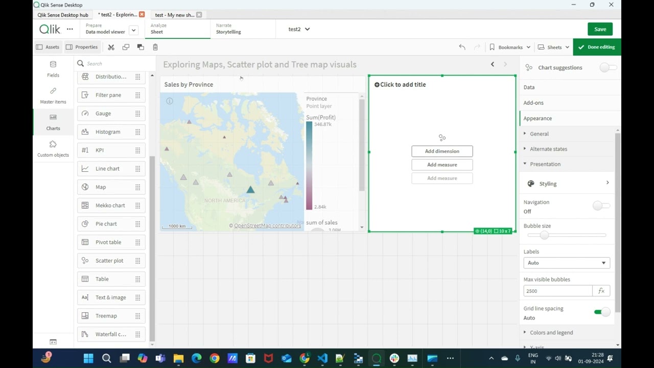 lesson 10 exploring maps, visual, scatter plot and tree map visual