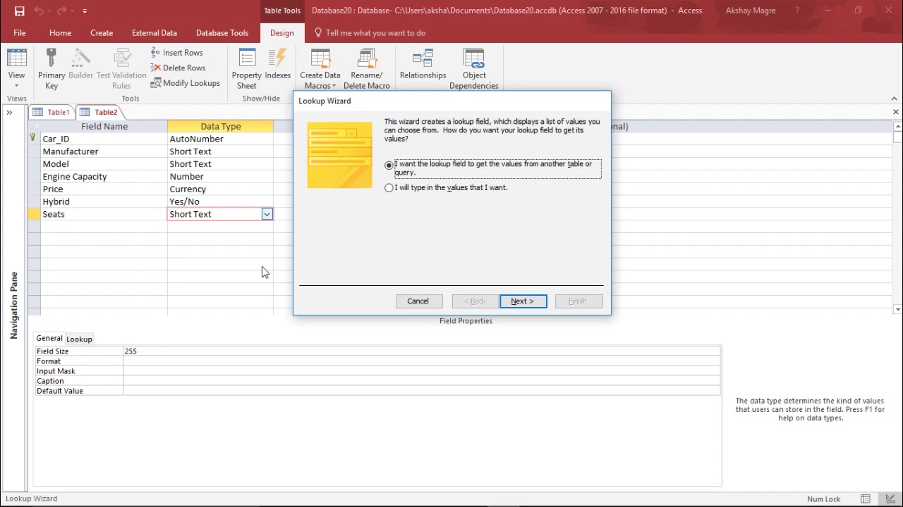 MS Access 2016 - Create Table