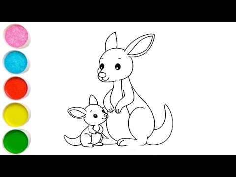 Kangaroo with baby Drawing, Painting & Coloring For Kids and Toddlers_ Kids Art